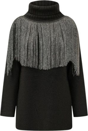 Pinko Pinko - Pull oversize en m&eacute;lange de laine avec franges Lurex - Femme - Pulls - Noir - Taille: 38 FR