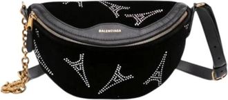 Balenciaga Sac banane en velours orn&eacute; de cristaux Pre-owned - Femme - Pre-owned - Noir - Taille: ONE Size