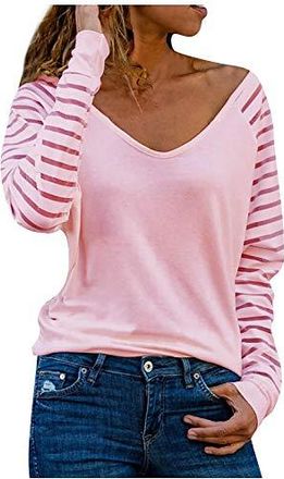 Generic Tee Shirt Manche Longue Femme Sexy- Tee Shirt Col V Classiques Casual Chic Et &Eacute;l&eacute;gants Haut Slim De Tous Les Jours Polyvalent Fin Top L&eacute;ger Doux Confo