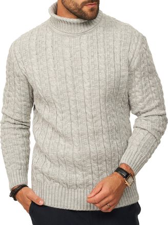 Behype. Herren Rollkragenpullover als Strickpullover in Grobstrick mit Zopfmuster - Winterpullover im Regular-Fit - Warmer Rolli Pulli f&uuml;r M&auml;nner DC_7801-Grey