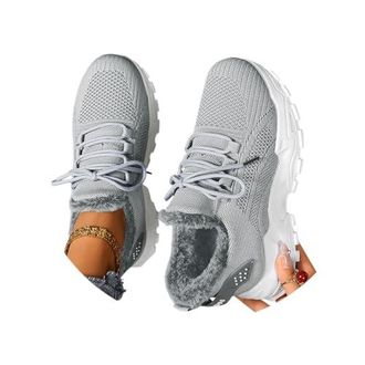 Minetom Baskets Femme Chaussures dhiver De Sport Course Lacets Doublure Chaude Polaire Confortables Semelle Fitness Sneakers A Gris 42 EU