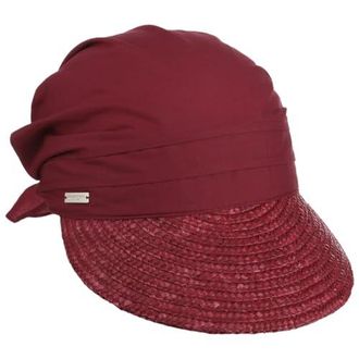 Seeberger Chapeau de soleil en paille et tissu uni pour femme, Cassis, taille unique