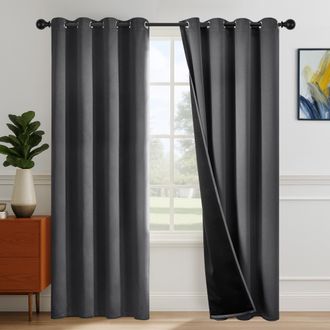 Deconovo 100% Verdunklungsvorh&auml;nge Vorhang Blickdicht Vorh&auml;nge mit &Ouml;sen Gardinen Wohnzimmer Thermovorh&auml;nge gegen Hitze W&auml;rmeschutz Curtains Schallschutz, H175 