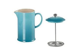 LE CREUSET Cafeti&egrave;re avec Piston en Inox, 1L, C&eacute;ramique, Bleu Cara&iuml;bes, 91028200490000