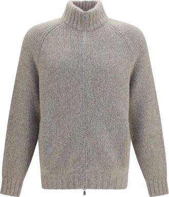 Brunello Cucinelli Cardigan en cachemire et soie &agrave; col haut zipp&eacute; - Homme - Pulls - Gris - Taille: L