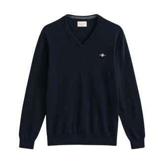 GANT V-Ausschnitt Baumwollpullover - - Knitwear - Herren - Blau - 4XL