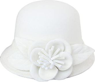 Generic Chapeau en tissu pour femme - Automne et hiver - Motif fleurs - Haut rond - D&eacute;contract&eacute; - Petit chapeau melon - Chapeau cloche chaud, blanc, M