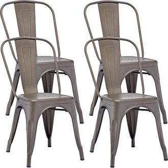 Duhome Chaise de Salle &agrave; Manger Lot de 4 Chaise de Cuisine Empilable Tabouret en M&eacute;tal Si&egrave;ge avec Dossier pour Bar Caf&eacute; Salon Restaurant, M&eacute;tal Brun