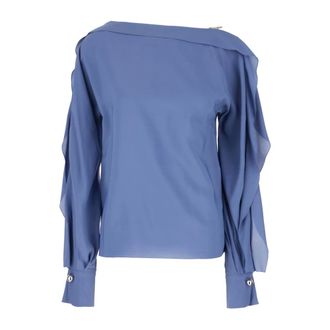 Lanvin Femme, Blouses et Chemises, Bleu, Taille: 38 FR Haut &agrave; manches longues en cr&ecirc;pe de Chine