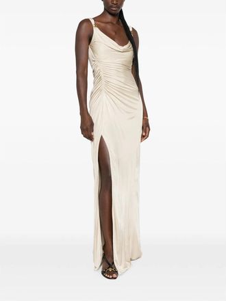Versace Sleeveless Silk Midi Dress - Beige