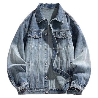Generic Veste en jean homme, coupe slim d&eacute;contract&eacute;e, style trucker/cowboy, avec poches avant, bleu fonc&eacute;, taille L