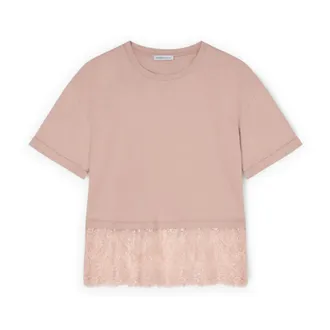 Motivi Femme, Tops, Rose, Taille: 36 FR T-shirt avec insert en dentelle
