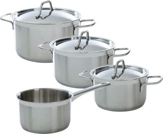 BK Marmite 18/10 Edelstahl-Kochgeschirrset, 4-teilig, mit Schmortopf, Suppentopf, Stieltopf, Induktionsgeeignet, Ofenfest bis 220 °C, Spülmaschinenfest, 