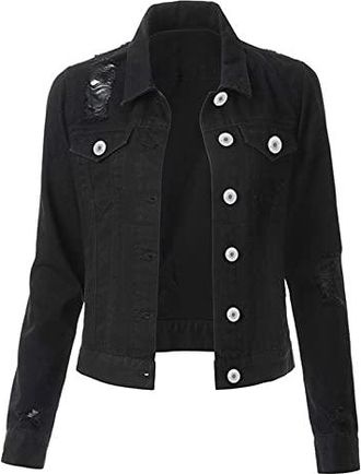 Generic 2026 Vestes pour femmes, v&ecirc;tements dext&eacute;rieur d&eacute;contract&eacute;s, veste tendance, manteau en denim, manteau en jean pour femmes, pardessus chemisier, Noir, 