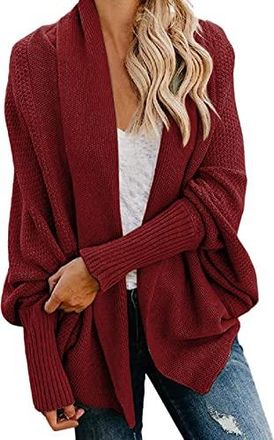 Generic 2022 Hiver Manches chauve-souris Manches longues Cardigan tricot&eacute; pour femmes Manteau Pull en plastique Anneau, rouge, taille unique