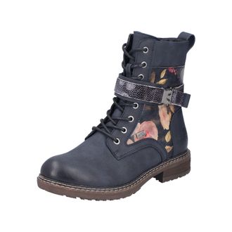 Rieker Damen Stiefelette mit Blumenmuster wasserabweisend RiekerTEX 94722, Gr&ouml;&szlig;e:40 EU, Farbe:Blau