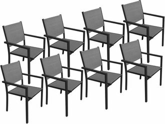 Happy Garden Happy Garden - Lot de 8 chaises en aluminium anthracite - textilène gris