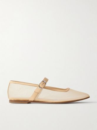 Le Monde Beryl Mary-jane-ballerinas Aus Mesh Mit Lederbes&auml;tzen - Neutral