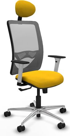 Piqueras y Crespo B&uuml;rostuhl mit Kopfst&uuml;tze Zulema mit wei&szlig;en und schwarzen Armlehnen, h&ouml;henverstellbarer Lendenwirbelst&uuml;tze und festem Kopfteil, Grau/Gelb