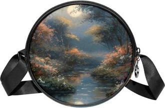 Generic Petit sac &agrave; bandouli&egrave;re Circle Beauty pour femme, petit sac &agrave; bandouli&egrave;re avec fermeture &eacute;clair, bretelles r&eacute;glables, sac &agrave; main rond d&eacute;contract&eacute; pour
