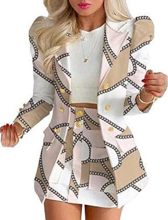 TOMWELL Femme Ensemble Blazer et Jupe 2 Pi&egrave;ces OL Veste de Tailleur &agrave; Manches Longues Jupe de Travail Slim Fit Costume et Jupe Habill&eacute; Bureau Affaires L Kaki 