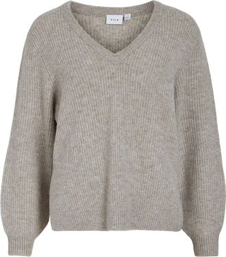 Vila Female Strickpullover V-Ausschnitt, Natural Melange,XXL