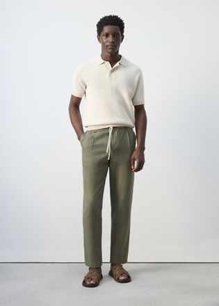 Mango Pantalon en lin et coton coupe slim cropped vert for&ecirc;t - Homme - 36 - MANGO MAN