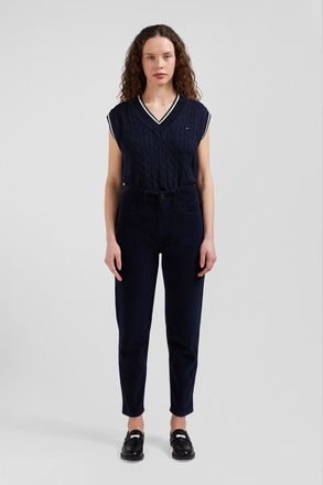 Eden Park Pull Col V Sans Manches En Coton Torsad&eacute; Bleu Marine Coupe Relaxed