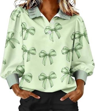 Generic Chemises de la Saint-Patrick pour femme, chemisier tr&egrave;fle porte-bonheur, manches longues, chemise boutonn&eacute;e &agrave; revers, haut imprim&eacute; tr&egrave;fle &eacute;l&eacute;gant, cou