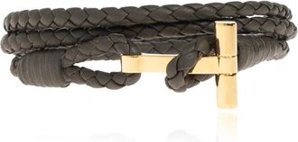 Tom Ford Homme, Accessoires, Gris, Taille: M Bracelet T en Cuir Tress&eacute;