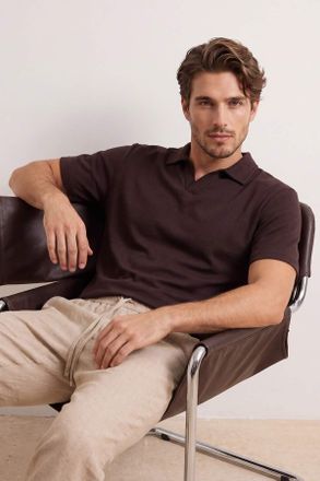 Trendyol MAN Herren Braun Einfarbig Kurz Regular Fit Poloshirts