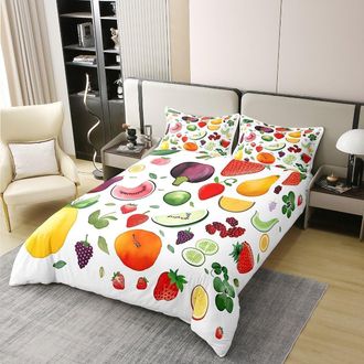 Generic Orange Bettw&auml;sche 140x200 Birne Bettw&auml;sche Set, 3D Bettbezug Set Weich Microfaser Bettbez&uuml;ge 3 Teilig Strawberry Wendebettw&auml;sche f&uuml;r Kinder Erwachsene