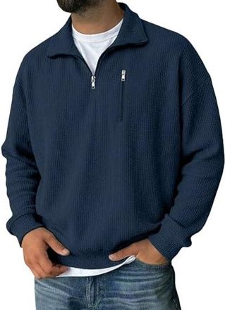 Generic Sweat-shirt &agrave; col montant avec fermeture &eacute;clair pour homme, pull d&eacute;contract&eacute; printemps et automne avec poche de poitrine, fermeture &eacute;clair 1/4 &agrave; manch