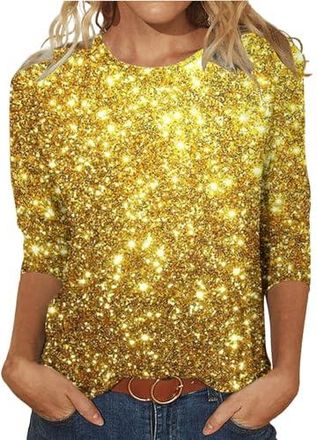 Generic Chemisier d&eacute;contract&eacute; pour femme - Haut imprim&eacute; &agrave; paillettes - Haut habill&eacute; - Graphique - Bo&icirc;te de nuit - Chemisier de cocktail &eacute;l&eacute;gant &agrave; col rond - C