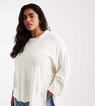 Vero Moda Curve t-shirt &agrave; manches mi-longues blanc