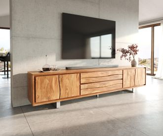 DELIFE Lowboard Live-Edge 300 cm Akazie Natur 4 T&uuml;ren 2 Sch&uuml;be, Lowboards, Baumkantenm&ouml;bel, Massivholzm&ouml;bel, Massivholz