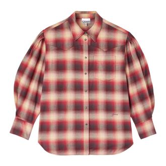 Ganni Gekariertes Hemd mit Puff&auml;rmeln - - Blouses & Shirts - Damen - Mehrfarbig - L