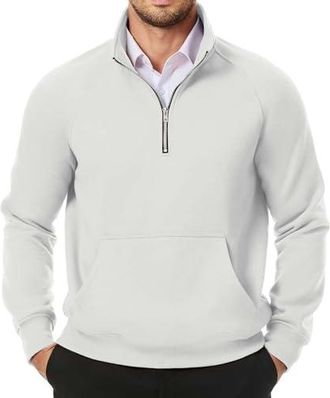 Generic Pull pour homme avec demi-fermeture &eacute;clair - Col montant uni - Sans capuche - Manches longues - Doux et confortable - Haut d&eacute;contract&eacute; avec poche - V&ecirc;