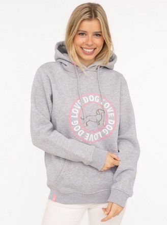 Zwillingsherz Hoodie Dog Love mit gesticktem Dackel-Motiv, Schriftzug, Kordelzug, Rippenb&uuml;ndchen