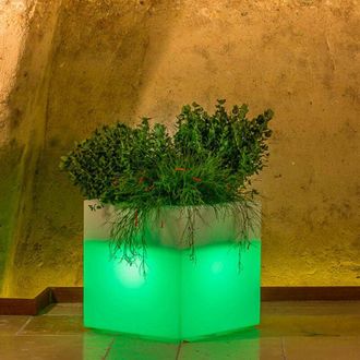 Monacis Harz-Blumentopf Cube mit Led h40 40x40 gr&uuml;ner Lampe