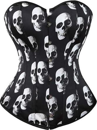Generic Corset pour femme avec imprim&eacute; t&ecirc;te de mort, corset de cour fran&ccedil;aise en acier, bustier &agrave; baleines en acier, corset &agrave; lacets dans le dos, v&ecirc;tement gal