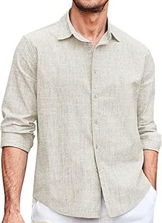 Generic Hauts de plage en coton pour homme - Chemise de plage en lin blanc - Chemise blanche &agrave; manches longues - Chemises &agrave; manches longues pour le Royaume-Un