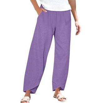 Generic Pantalon Large en Lin Femme L&eacute;ger Ample Fluide Pantalon D&eacute;contract&eacute; Ample en Coton et Lin &Agrave; Taille &Eacute;lastique pour Femme De Maison Printemps Linen Pant
