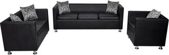 Festnight Sofaset Wohnzimmersofa Couch Loungesofa 3-Sitzer-Sofa 2-Sitzer-Sofa 1-Sitzer-Sessel mit 5 Kissen Sitzkomfort Schwarz