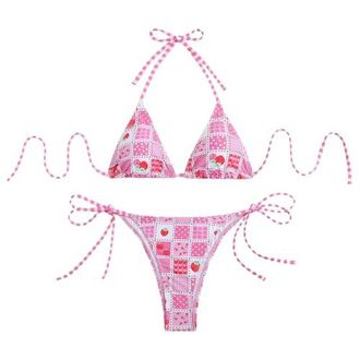 Generic Ensemble bikini push-up deux pi&egrave;ces pour femme - Maillot de bain dos nu - Taille haute - Triangle - Maillot de bain d&eacute;t&eacute; pour femme - Dos nu, rose, L