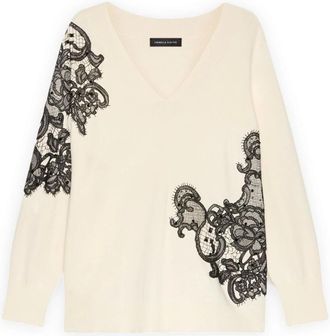 Fiorella Rubino Femme, Pulls, Blanc, Taille: 44 FR Pull avec d&eacute;tails en dentelle