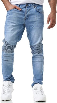 Elara Herren Jeans Slim Fit Hose Biker-Jeans Chunkyrayan 16517-Light Blue-36W / 36L