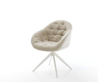 DELIFE Drehstuhl Gaio-Flex Webstoff Soft Beige Kreuzgestell breit Wei&szlig; 360&deg; drehbar Wippfunktion, Esszimmerst&uuml;hle