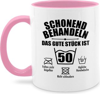 Shirtracer Tasse Tassen 325ml - Schonend behandeln das gute Stück ist fünfzig I 50 I 50. Geburtstag I Fünfzigster - 325 ml - Rosa - mit sprüchen zum geschenk jah