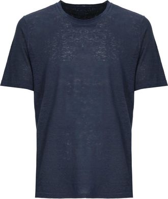120% Lino Homme, Tops, Bleu, Taille: M T-Shirt Col Rond